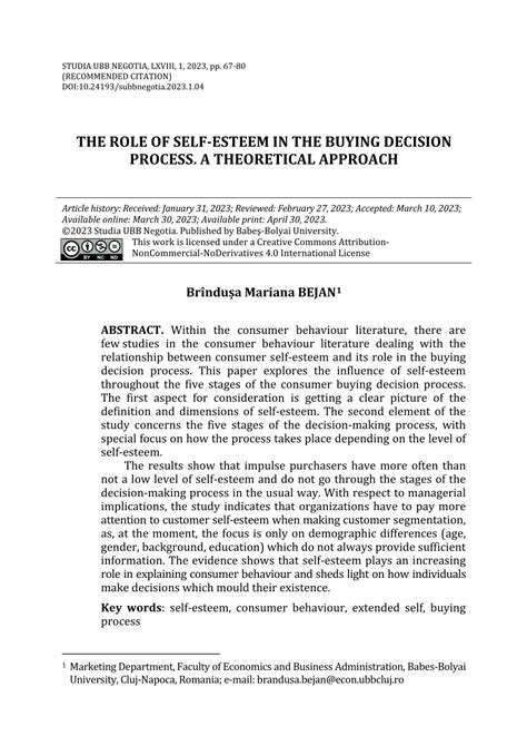 Pdf The Role Of Self Esteem In The Buying Decision Process A Theoretical Approach