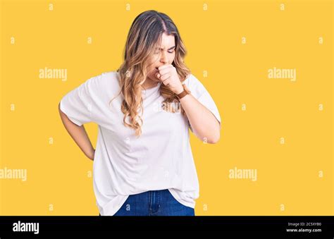 Young Caucasian Woman Wearing Casual Clothes Feeling Unwell And