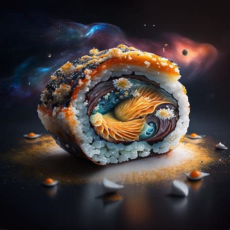 Premium Photo A Sushi Roll With A Picture Of A Fish On It