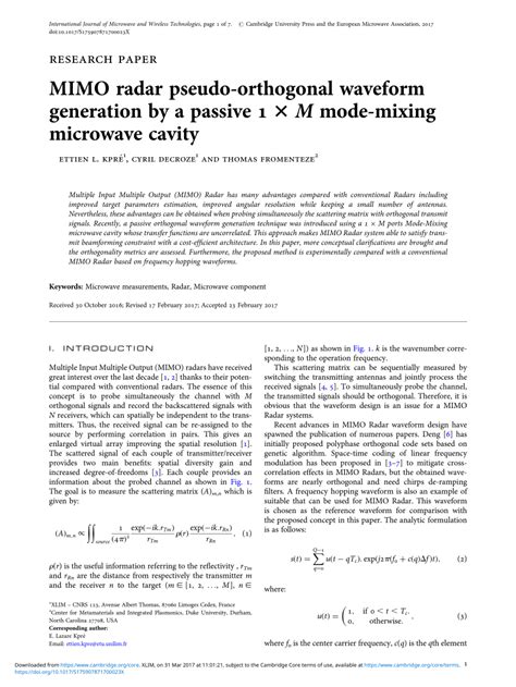 pdf mimo radar pseudo orthogonal waveform generation by a passive 1 ×