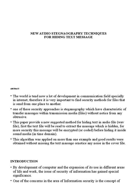 Audio Stegnography Presentation1 Pdf Information Technology Management Cryptography