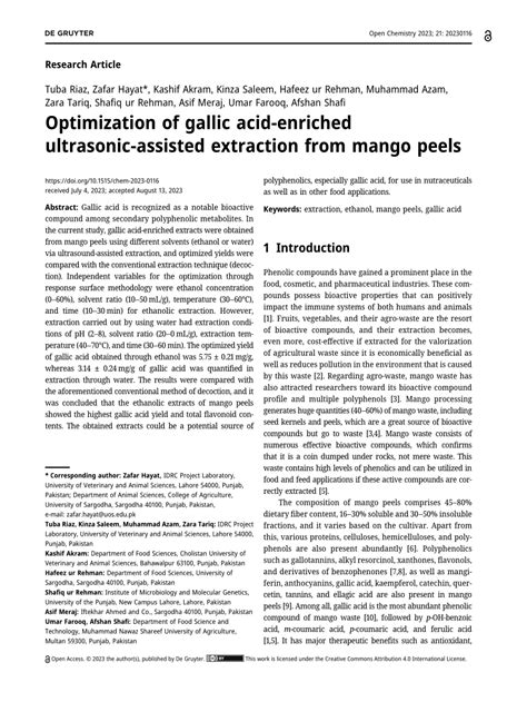 Pdf Optimization Of Gallic Acid Enriched Ultrasonic Assisted