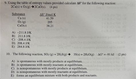 9 Using The Table Of Entropy Values Provided Chegg Com