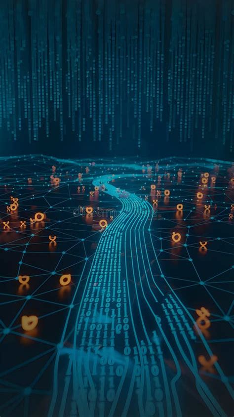 Flowing Binary Code Illuminates A Futuristic Digital Landscape With