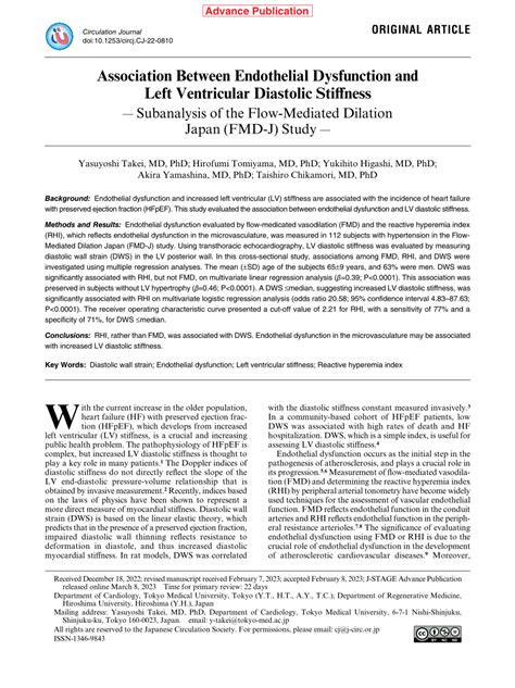Pdf Association Between Endothelial Dysfunction And Left Ventricular