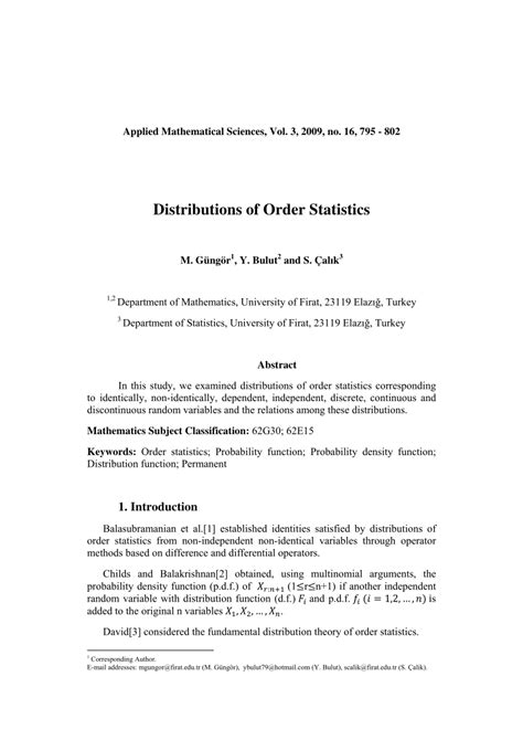 Pdf Distribution Of Order Statistics