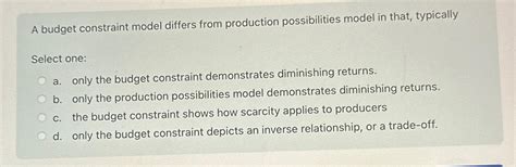 Solved A Budget Constraint Model Differs From Production