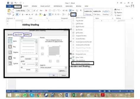 Borders And Shading Options Dialog Box Option Computer Free Courses
