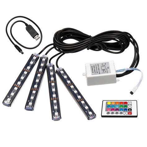 4pcs Car Interior Led Floor Strobe Lights Decor Atmosphere Lamp Usb