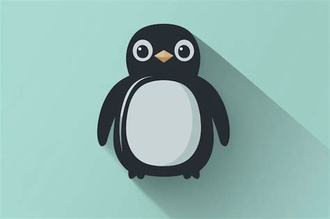Cute Cartoon Penguin Illustration With Long Shadow Premium Ai