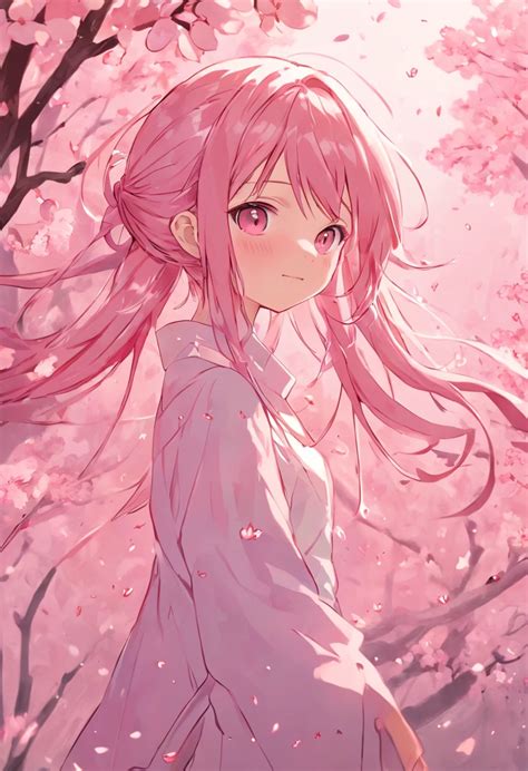 핑크색 머리카락과 긴 핑크색 머리카락을 가진 애니메이션 소녀가 나무 앞에 서 있다 Seaart Ai