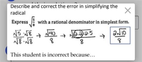 solved describe and correct the error in simplifying the