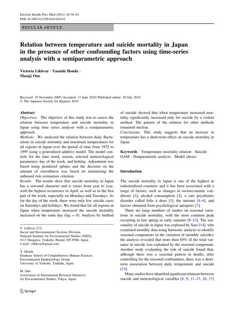 Pdf Relation Between Temperature And Suicide Mortality In Japan In The Presence Of Other