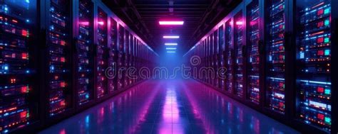 Vast Server Room Rows Of Gpu Mining Rigs Humming Cooling Systems Cryptocurrency Farm Rigs Stock