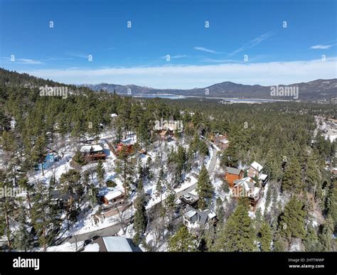 Aerial View Over Big Bear Lake Village During Winter Season South