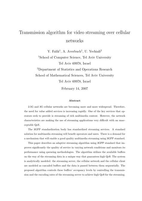 Pdf Transmission Algorithm For Video Streaming Over Cellular Networks