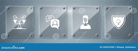 Set Gender Shield Female Equality And Square Glass Panels Vector