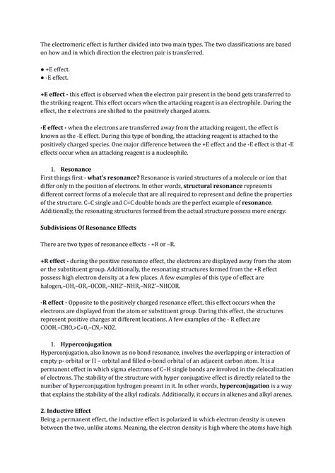 Solution Inductive Effect Electromeric Effect Resonance And