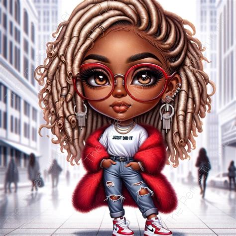 African American Chibi Woman Png Bundle Print On Demand Images