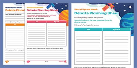 World Space Week Debate Planning Sheet Teacher Made