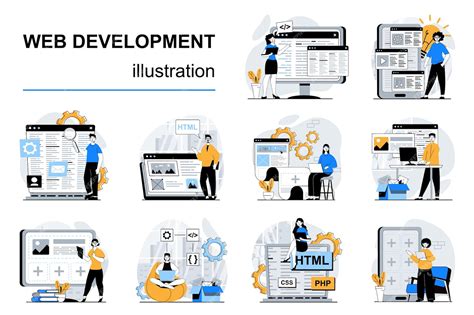 Premium Vector Web Development Concept With Character Situations Mega Set Vector Illustrations