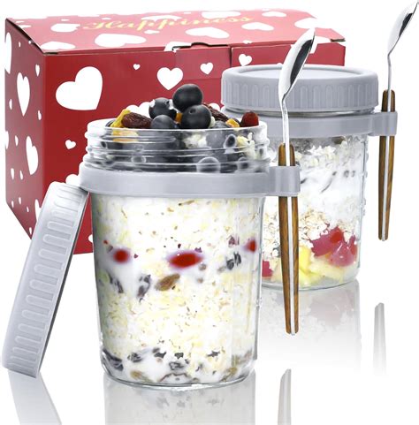 Kvittra Overnight Oats Containers With Lids And Spoons 2 Pack Glass