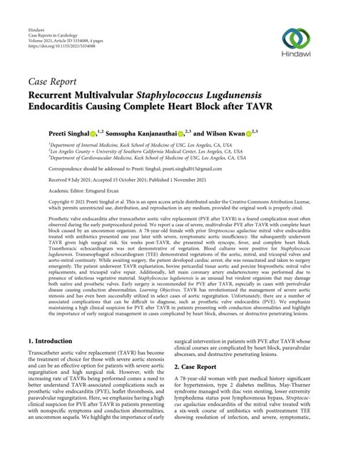 Pdf Recurrent Multivalvular Staphylococcus Lugdunensis Endocarditis Causing Complete Heart