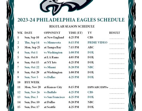 Printable Eagles Schedule 2026 Printable We Love Printables