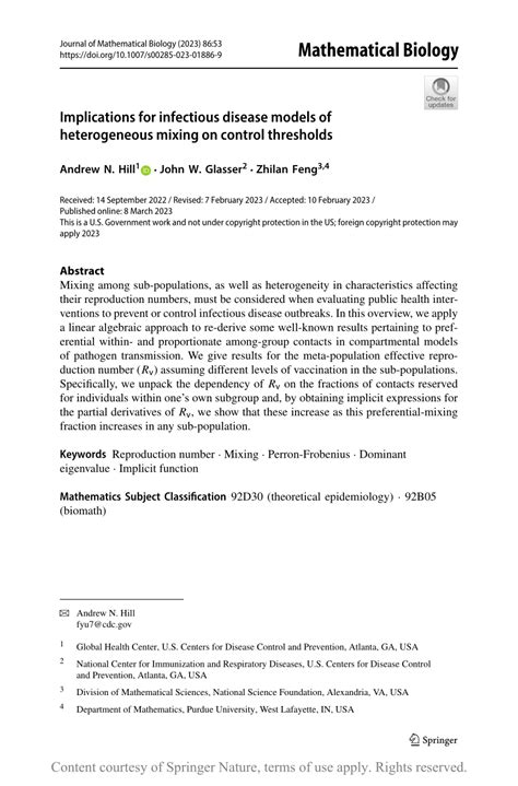 Implications For Infectious Disease Models Of Heterogeneous Mixing On Control Thresholds