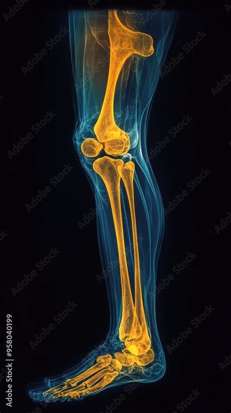 X Ray Image Of Human Leg Showing Bones From The Knee To The Foot With