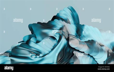 Abstract Digital Artwork Featuring Undulating Metallic Blue Waves And Smooth Curves Creating A