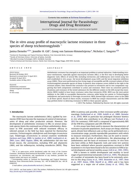 Pdf The In Vitro Assay Profile Of Macrocyclic Lactone Resistance In Three Species Of Sheep