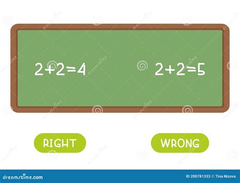 Right And Wrong Antonyms Word Card Vector Template Stock Vector
