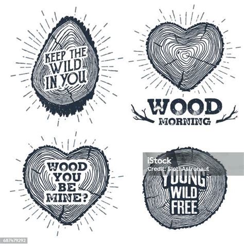 손으로 그린 빈티지 배지 질감된 나무 줄기와 벡터 일러스트 레이 션을 설정합니다 나무에 대한 스톡 벡터 아트 및 기타 이미지