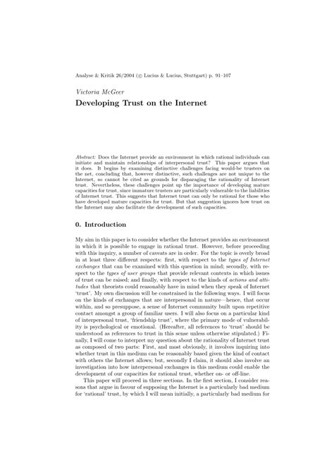 Pdf Developing Trust