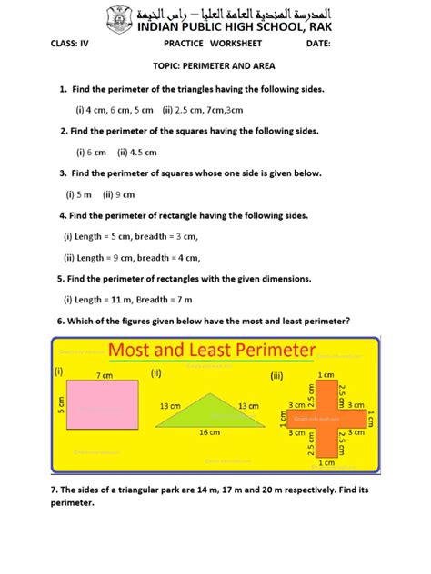 Cbse Class 5 Mental Maths Perimeter And Area Worksheet Worksheets Library