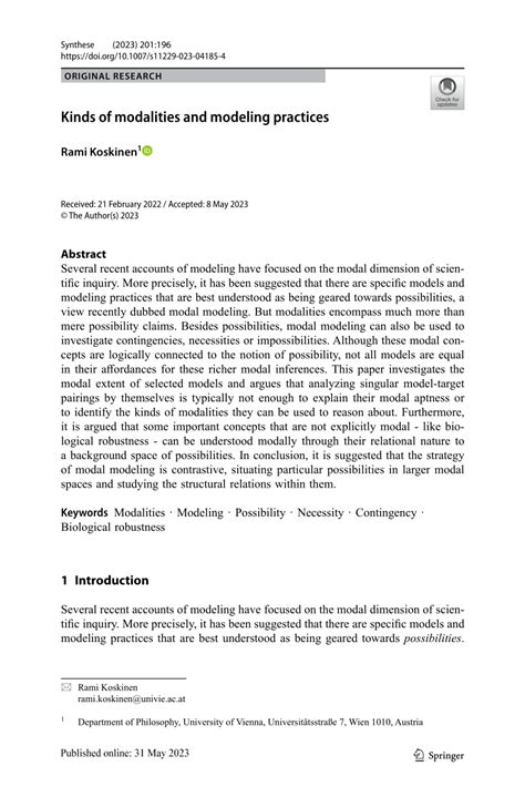 Pdf Kinds Of Modalities And Modeling Practices