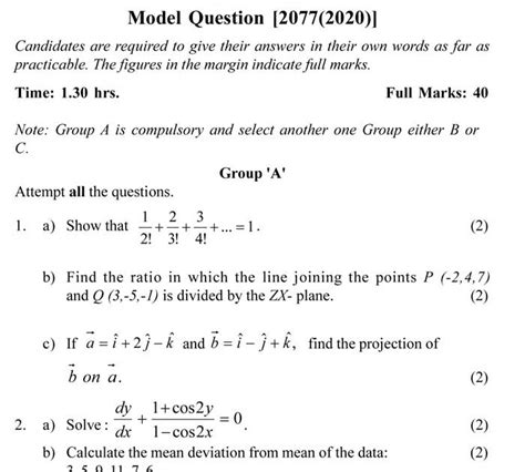 NEB Grade Mathematics Model Questions