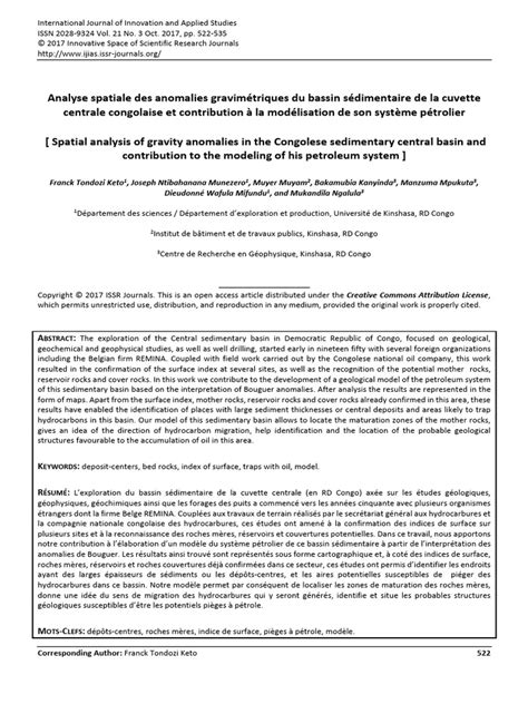 Spatial Analysis Of Gravity Anomalies In The Congolese Central