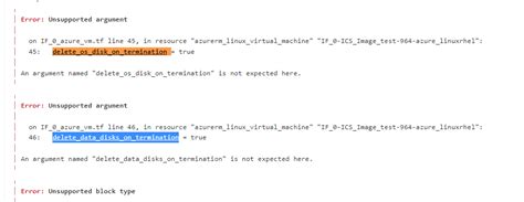 delete os disk on termination and delete data disks on termination are invalid azure