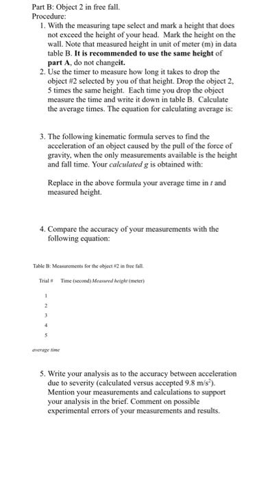 solved part a object 1 in free fall procedure 1 it is