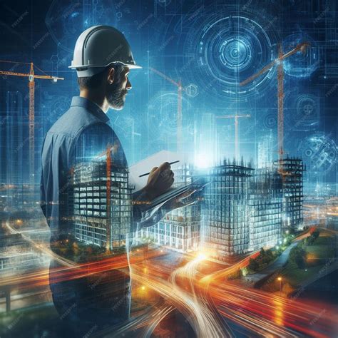 Premium Photo A Future Building Construction Engineering Project Concept With Double Exposure