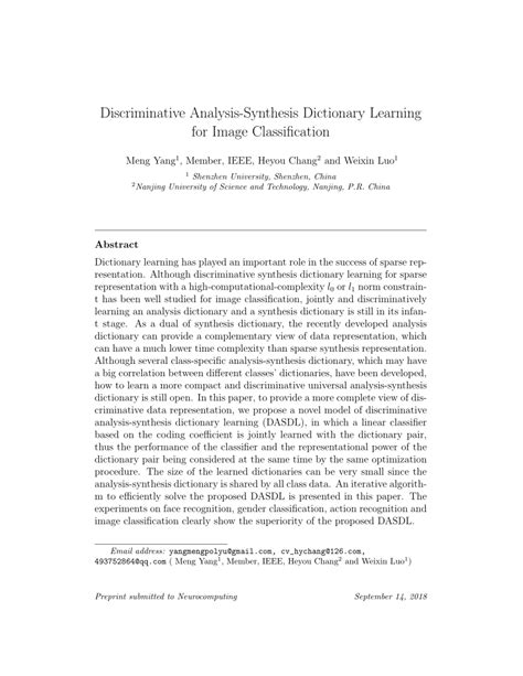 Pdf Discriminative Analysis Synthesis Dictionary Learning For Image Classification
