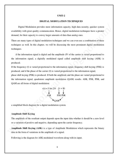 Unit 2 Digital Modulation Techniques Amplitude Shift Keying Pdf