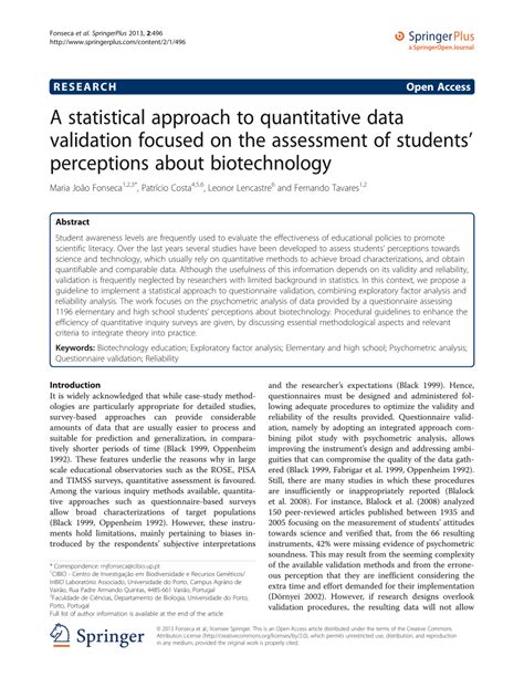 Pdf A Statistical Approach To Quantitative Data Validation Focused On The Assessment Of