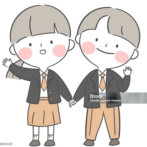 교복을 입은 학생들의 캐릭터 2명에 대한 스톡 벡터 아트 및 기타 이미지 2명 교복 교육 Istock