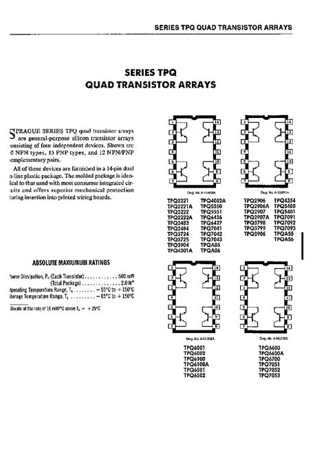 Tpq2222 Datasheet15 Pages Etc1 Series Tpq Quad Transistor Arrays