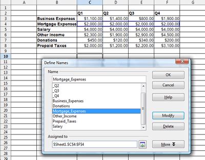 Using Named Data Ranges To Have A More Readable Reference To Items In Formulas In OpenOffice