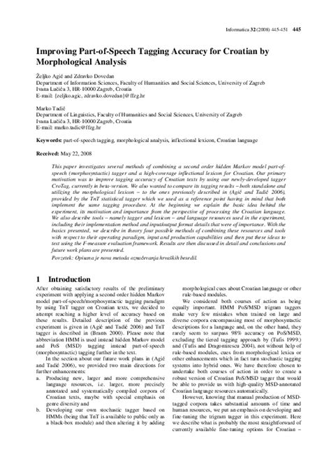 Pdf Improving Part Of Speech Tagging Accuracy For Croatian By Morphological Analysis