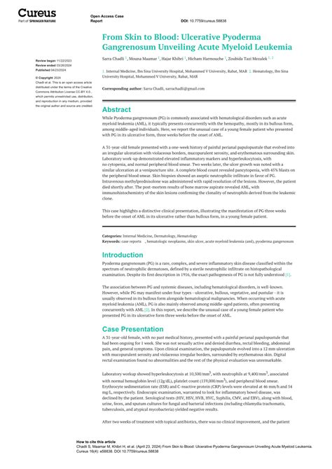 Pdf From Skin To Blood Ulcerative Pyoderma Gangrenosum Unveiling